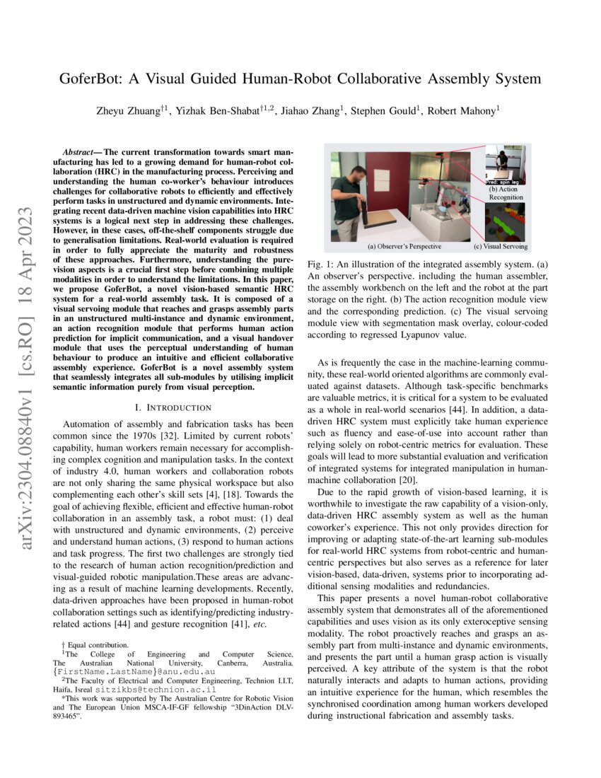 Goferbot A Visual Guided Human Robot Collaborative Assembly System