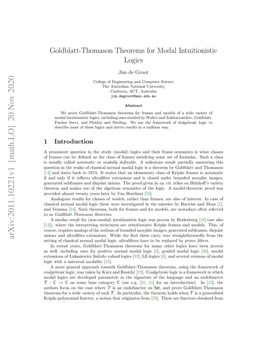 Goldblatt-Thomason Theorems for Modal Intuitionistic Logics | DeepAI