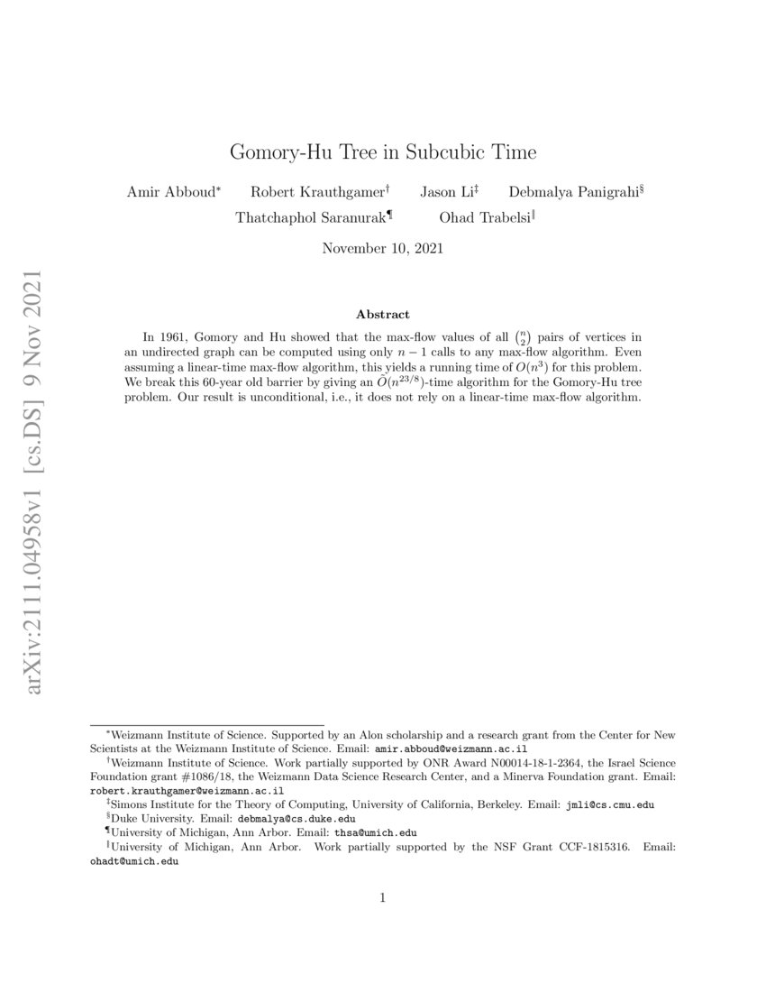 Gomory-Hu Tree in Subcubic Time | DeepAI