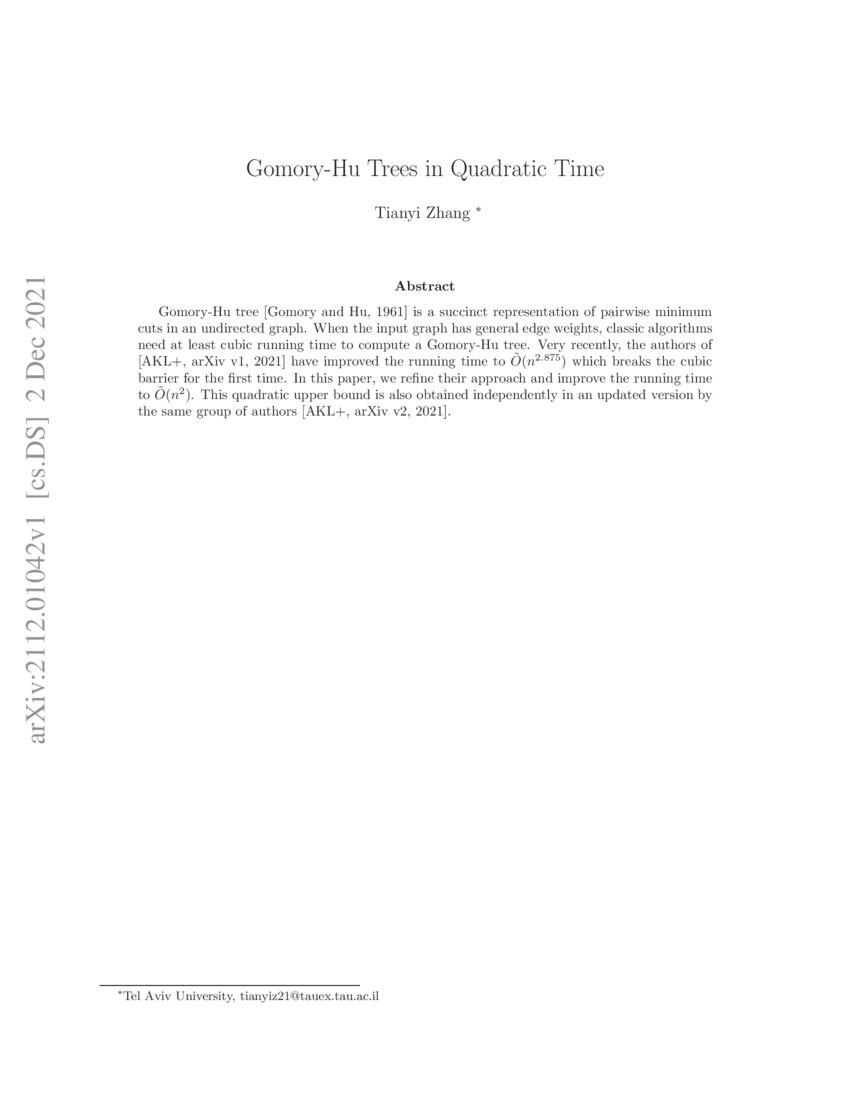 Gomory-Hu Trees in Quadratic Time | DeepAI