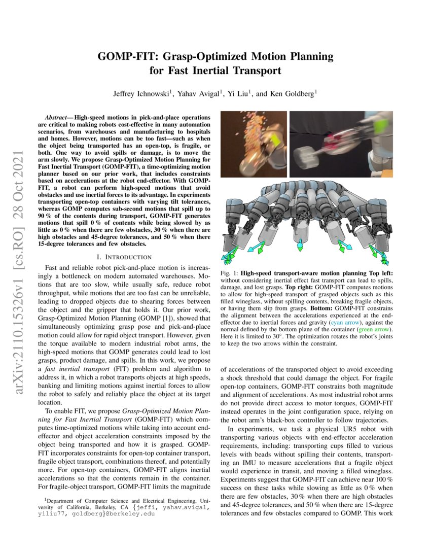 GOMP-FIT: Grasp-Optimized Motion Planning for Fast Inertial Transport | DeepAI