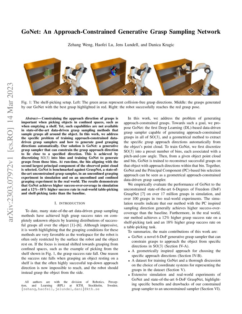 Gonet An Approach Constrained Generative Grasp Sampling Network Deepai