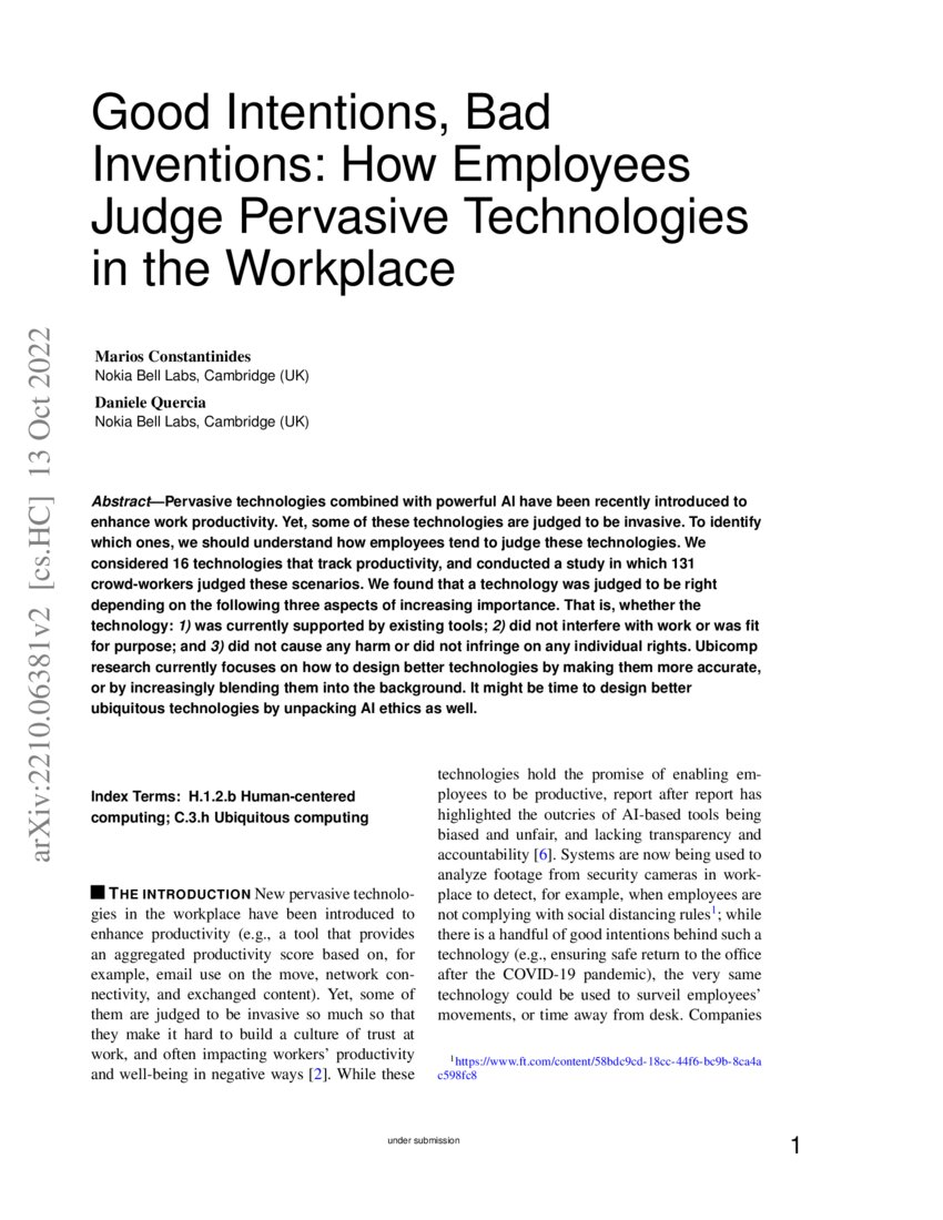 Good Intentions, Bad Inventions: How Employees Judge Pervasive ...