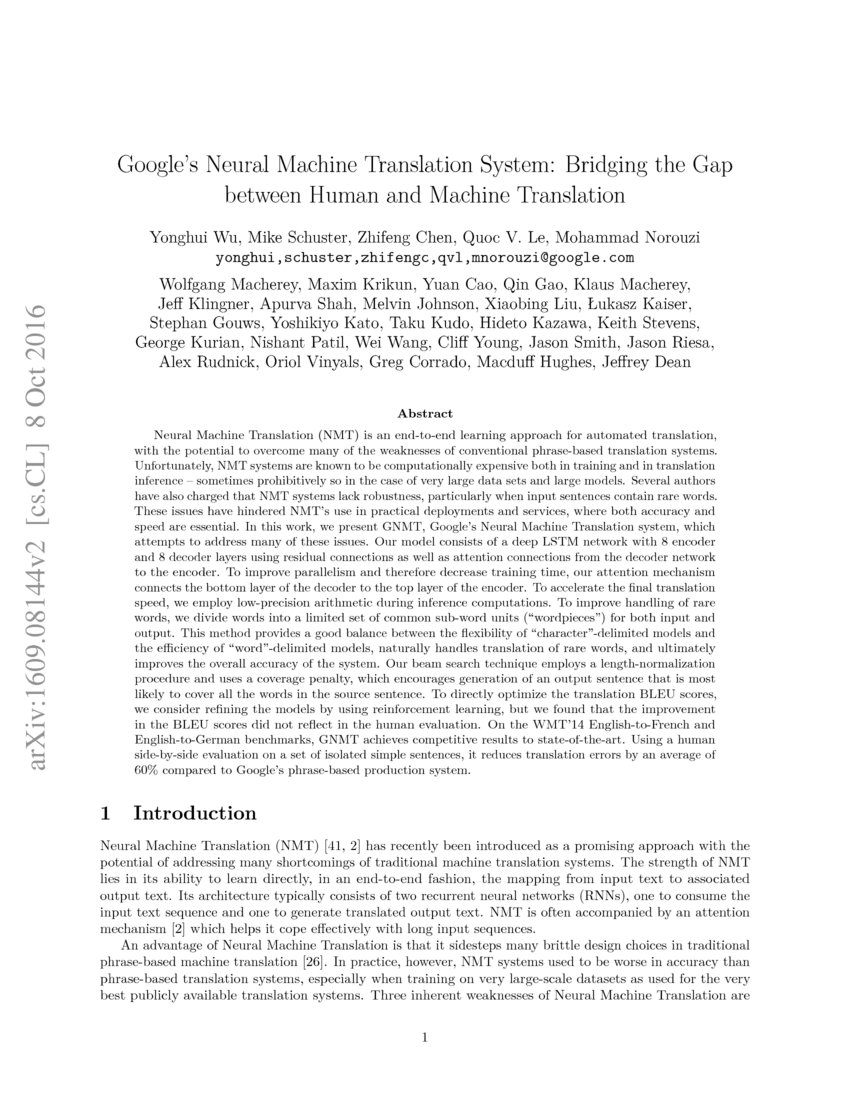 Google's Neural Machine Translation System: Bridging the Gap between ...