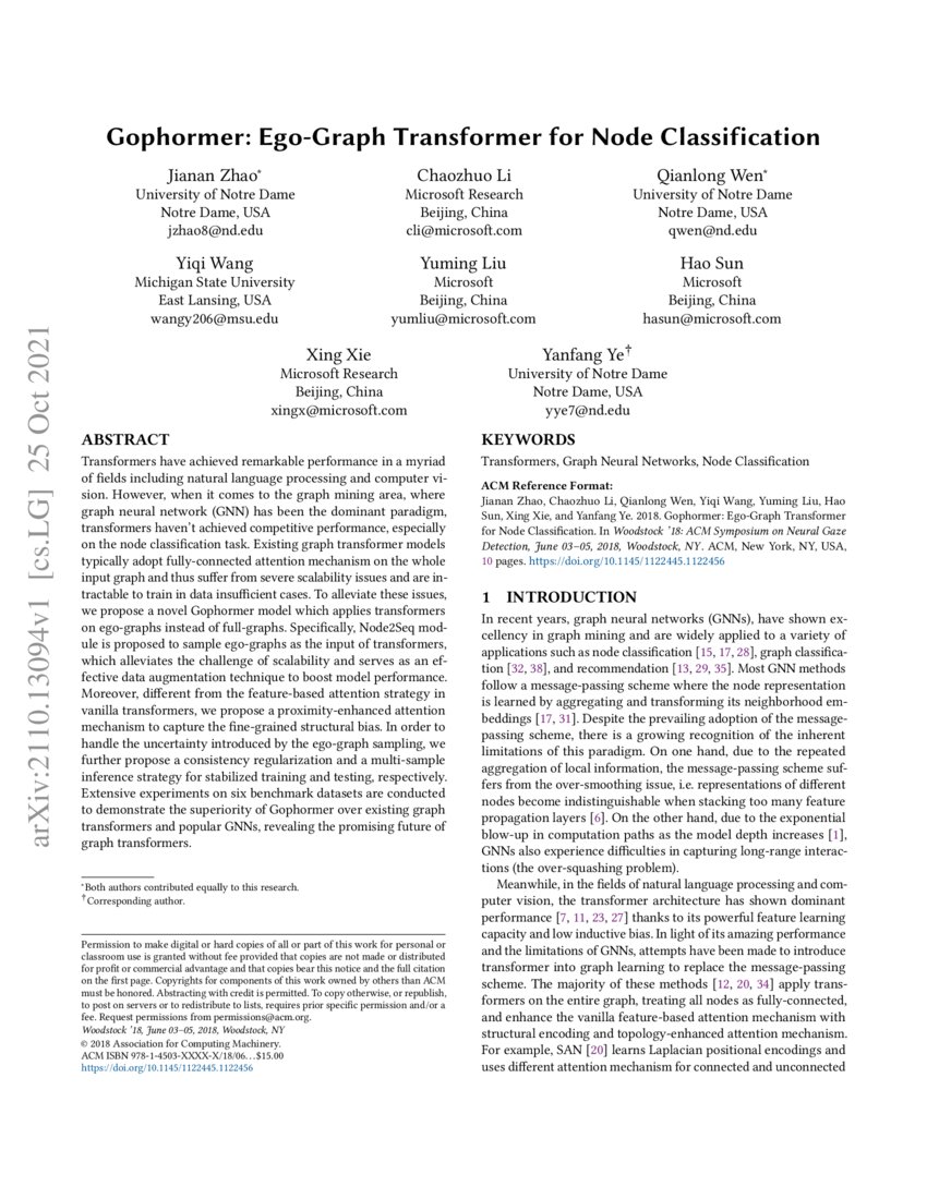 Gophormer: Ego-Graph Transformer for Node Classification | DeepAI