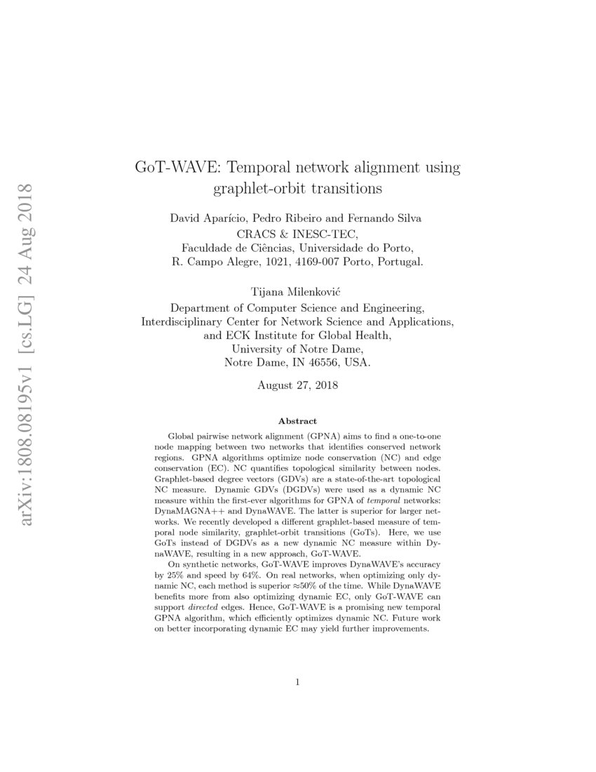 GoT-WAVE: Temporal network alignment using graphlet-orbit transitions ... GoT-WAVE: Temporal network alignment using graphlet-orbit transitions ...