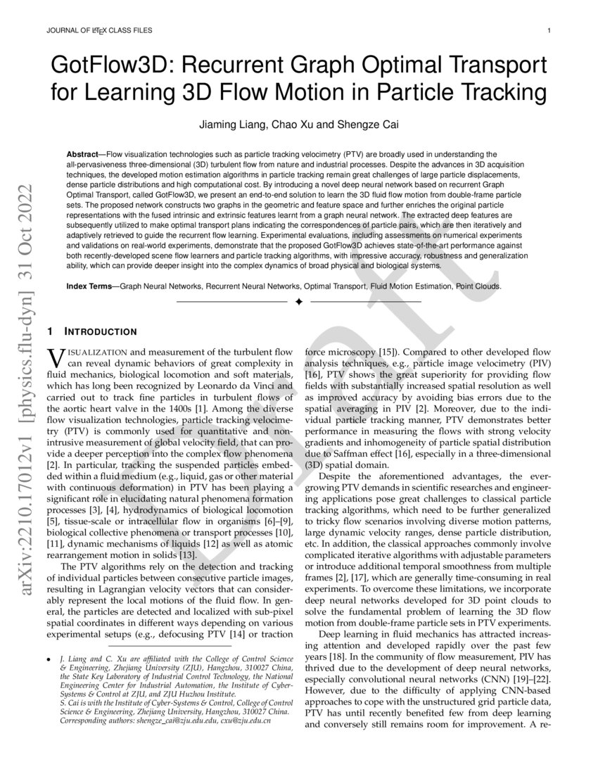 GotFlow3D: Recurrent Graph Optimal Transport for Learning 3D Flow Motion in Particle Tracking ...