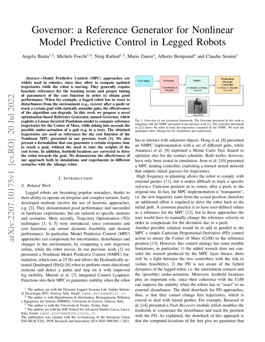 Governor: a Reference Generator for Nonlinear Model Predictive Control in Legged Robots | DeepAI