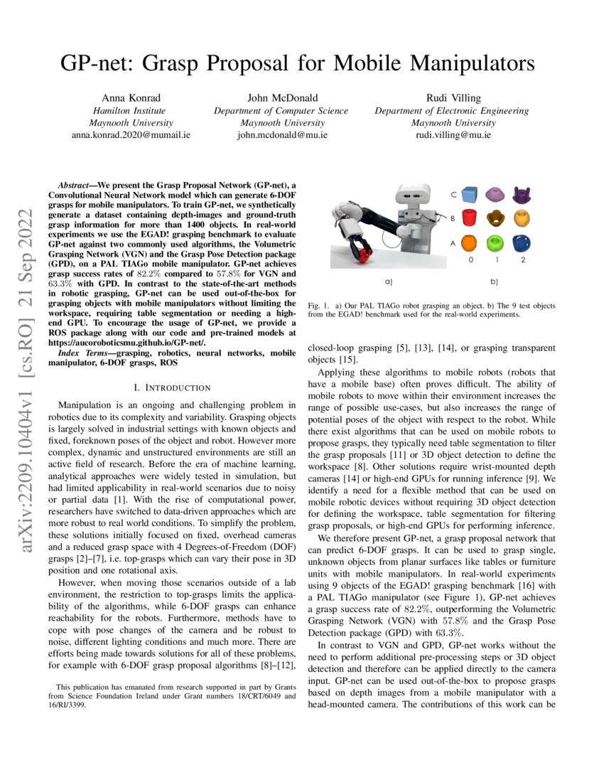 GP-net: Grasp Proposal for Mobile Manipulators | DeepAI