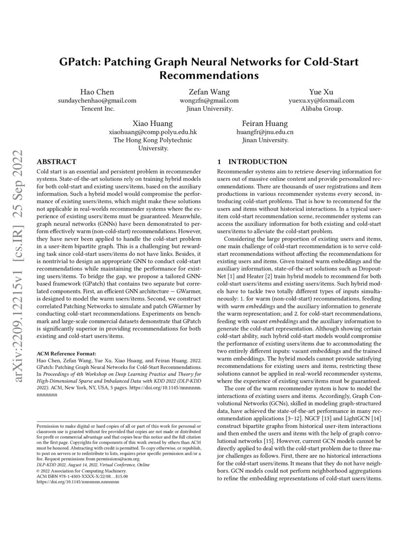 GPatch: Patching Graph Neural Networks for Cold-Start Recommendations ...