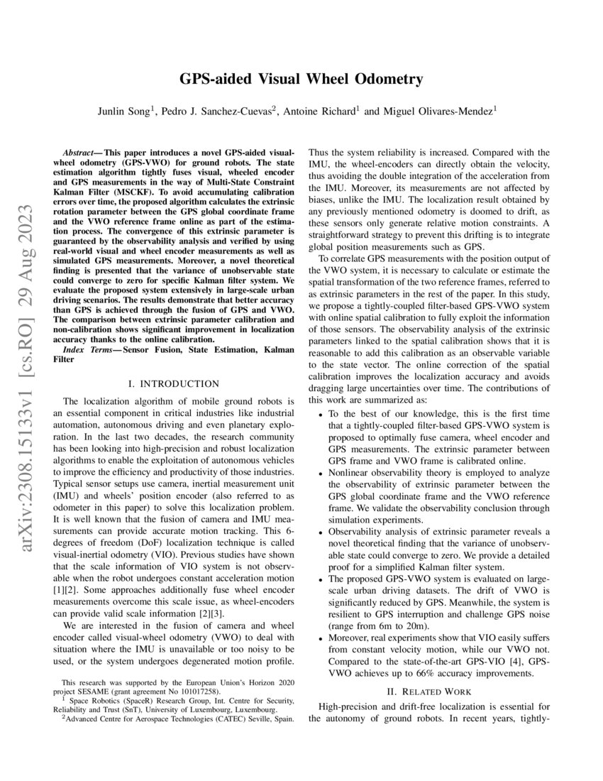 GPS-aided Visual Wheel Odometry | DeepAI