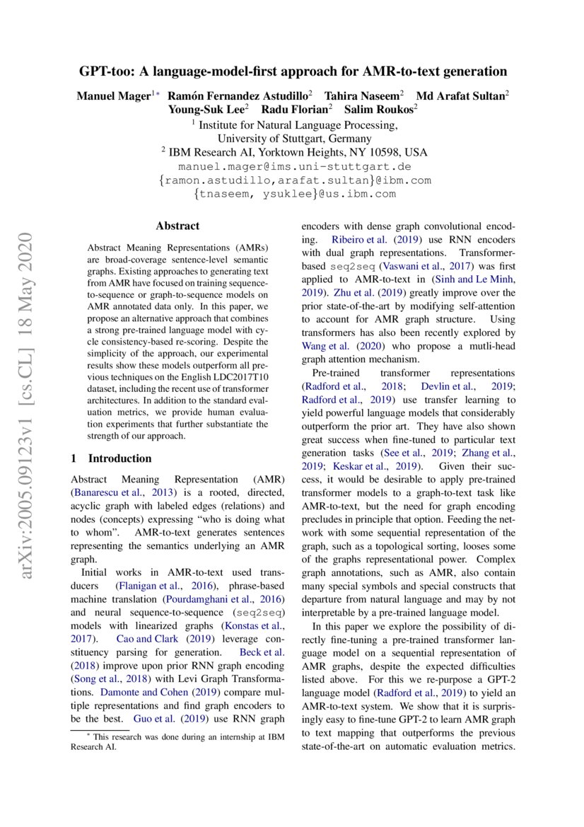 Gpt Too A Language Model First Approach For Amr To Text Generation Deepai