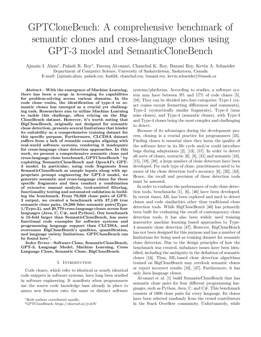 Gptclonebench A Comprehensive Benchmark Of Semantic Clones And Cross Language Clones Using Gpt