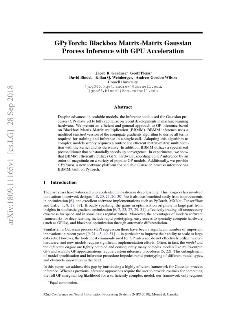 Gpytorch Blackbox Matrix Matrix Gaussian Process Inference With Gpu Acceleration Deepai
