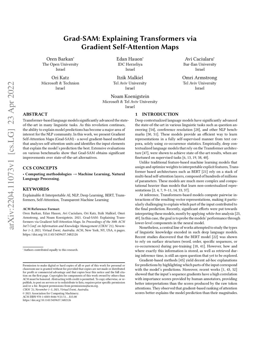 Grad-SAM: Explaining Transformers via Gradient Self-Attention Maps | DeepAI