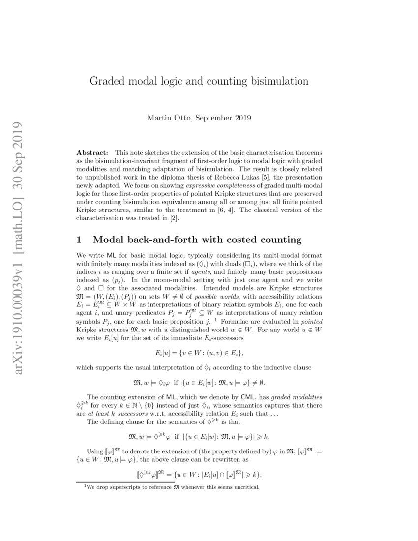 Graded modal logic and counting bisimulation | DeepAI