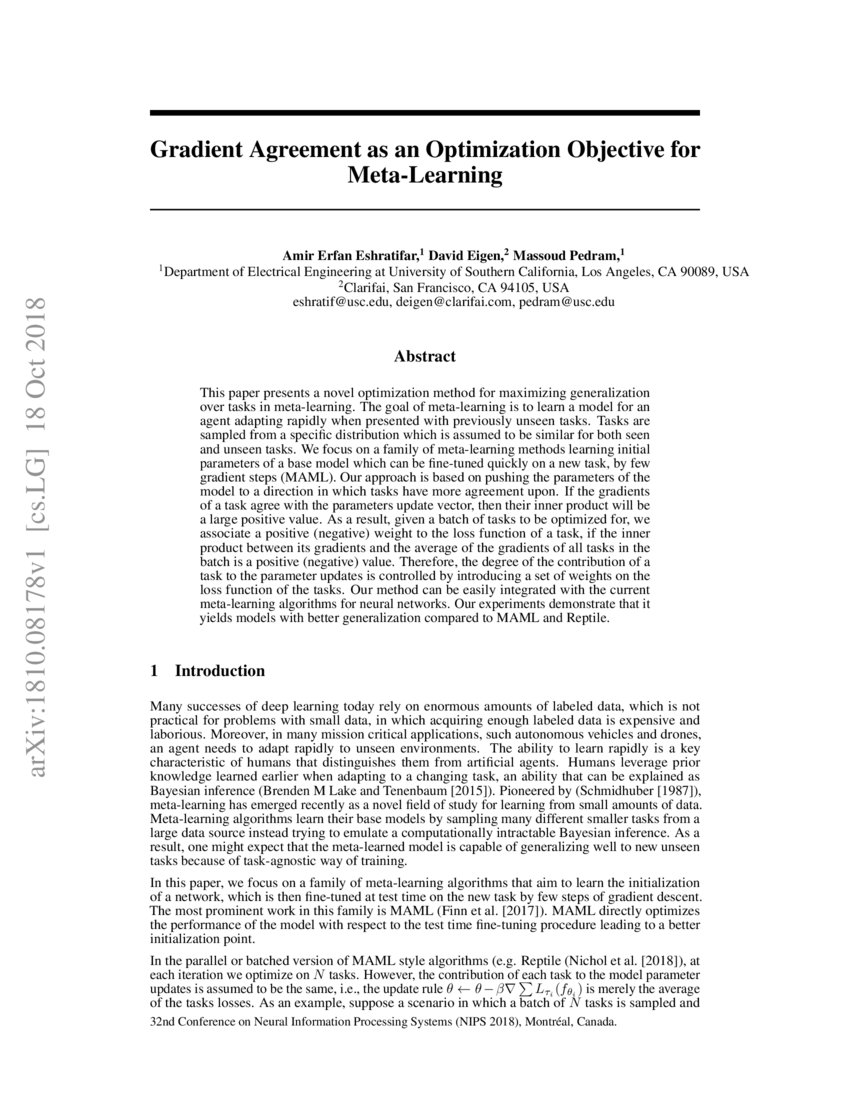 Gradient Agreement as an Optimization Objective for Meta-Learning | DeepAI