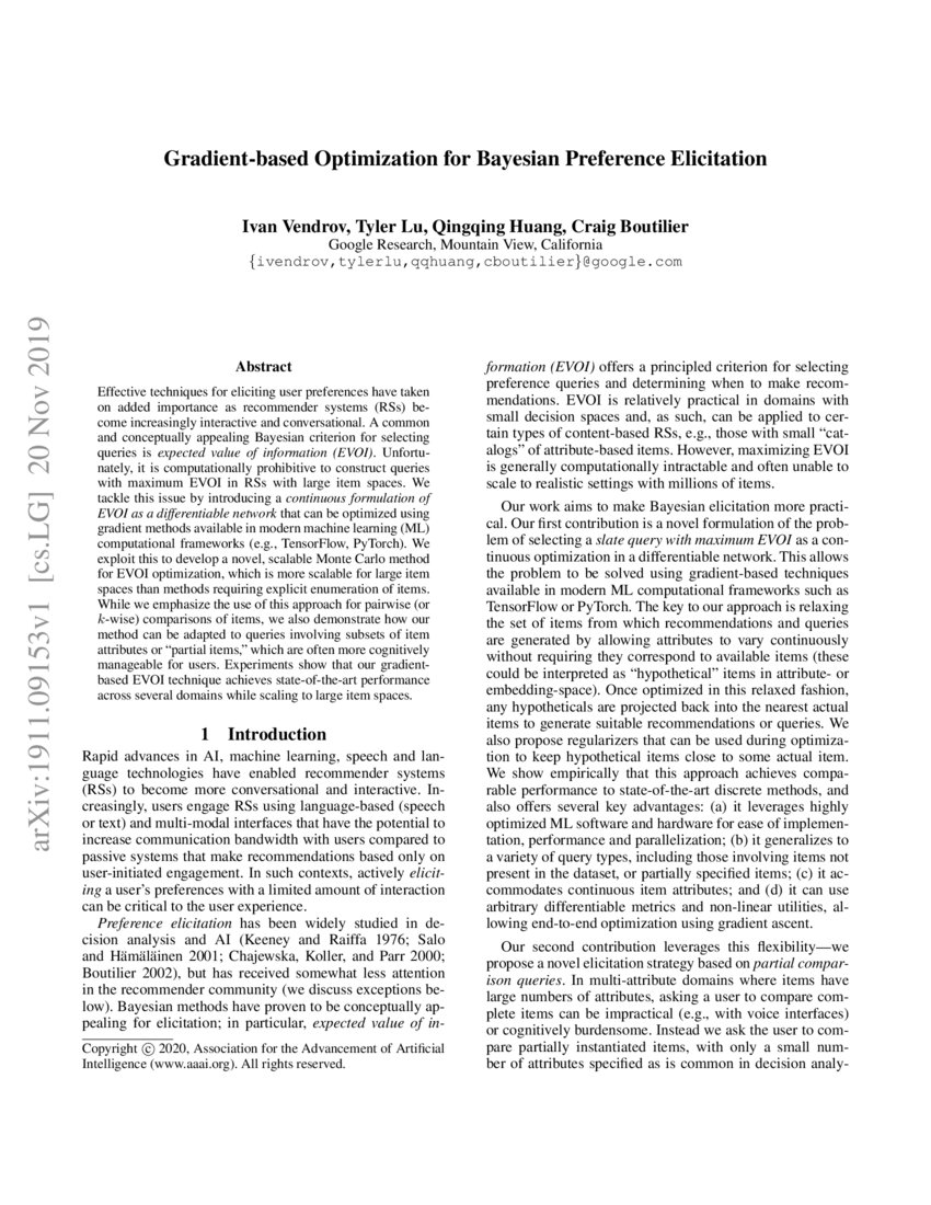 Gradient Based Optimization For Bayesian Preference Elicitation Deepai