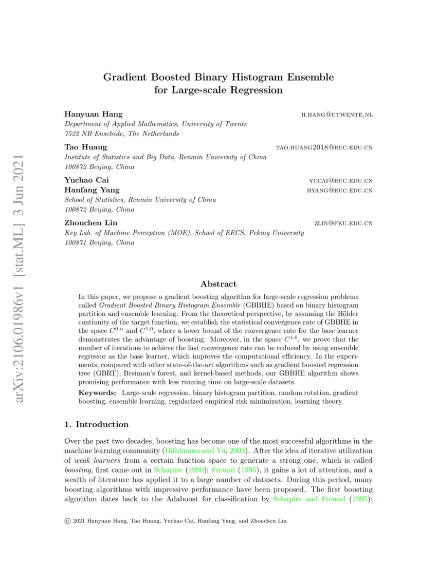 Gradient Boosted Binary Histogram Ensemble for Large-scale Regression ...