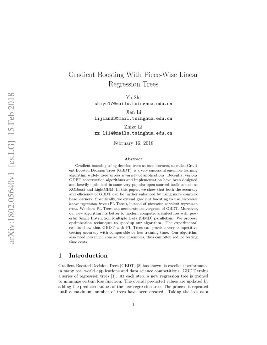 Gradient Boosting With Piece-Wise Linear Regression Trees | DeepAI