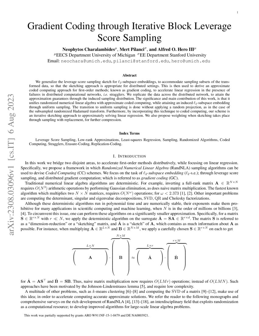 Gradient Coding Through Iterative Block Leverage Score Sampling Deepai