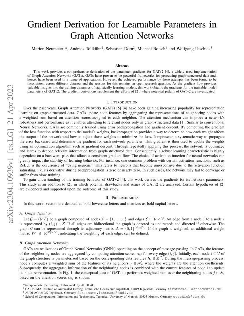 Gradient Derivation For Learnable Parameters In Graph Attention Networks Deepai