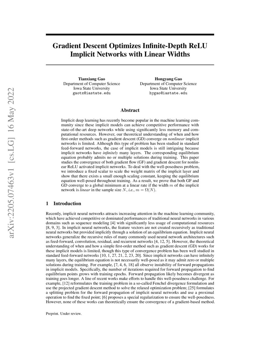 Gradient Descent Optimizes Infinite Depth Relu Implicit Networks With Linear Widths Deepai