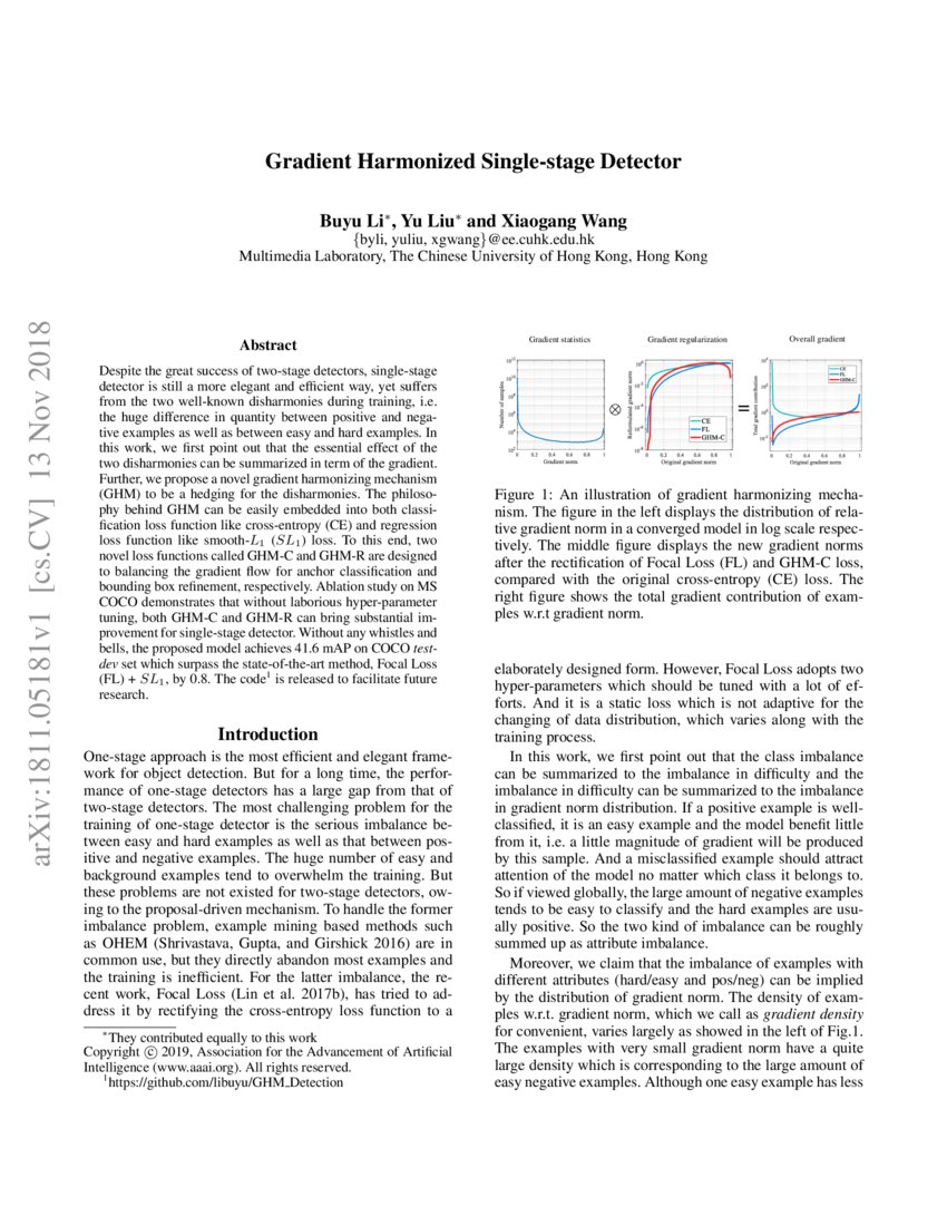 Gradient Harmonized Single-stage Detector | DeepAI