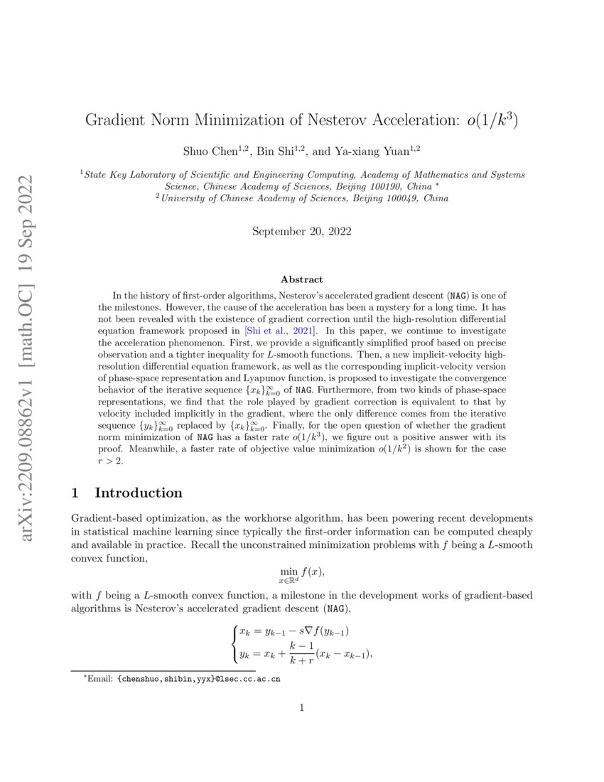 Gradient Norm Minimization Of Nesterov Acceleration O 1 K 3 Deepai