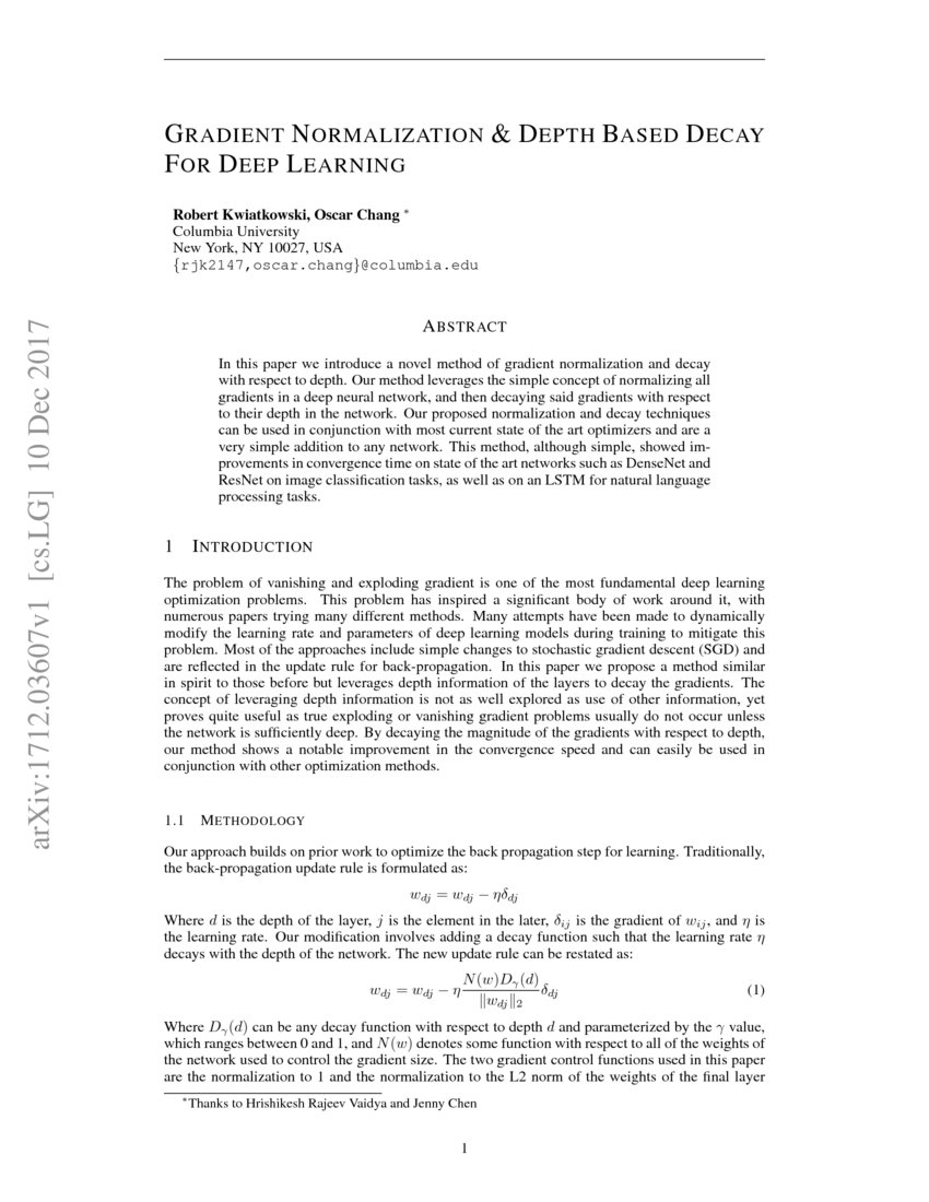 Gradient Normalization & Depth Based Decay For Deep Learning | DeepAI