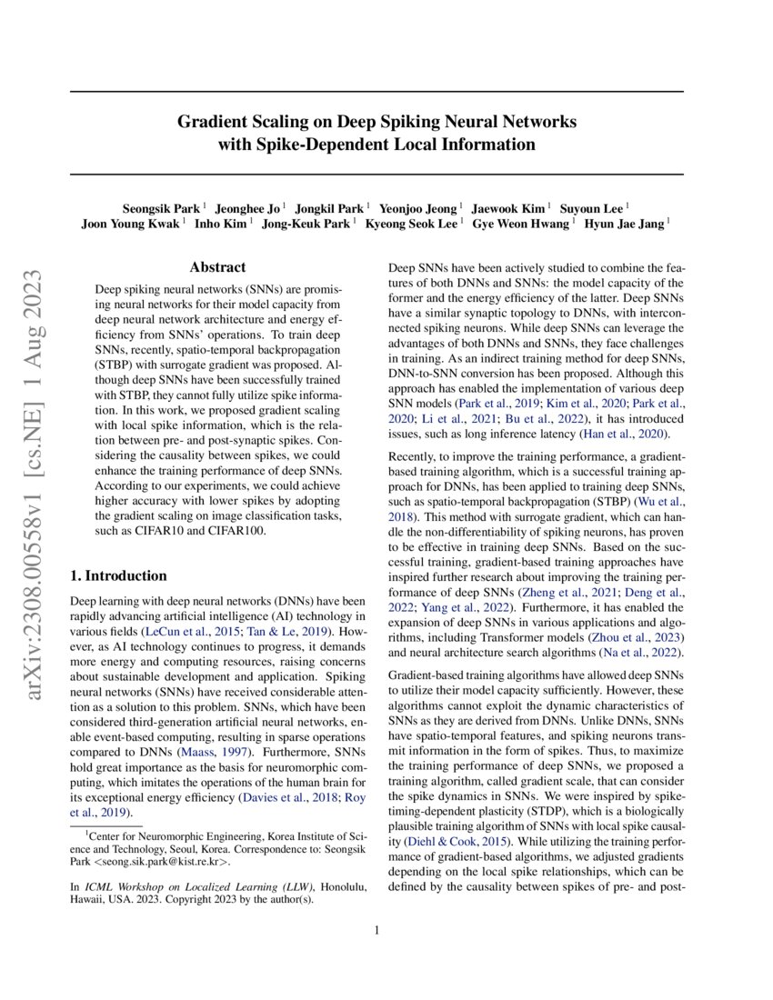 Gradient Scaling On Deep Spiking Neural Networks With Spike Dependent Local Information Deepai