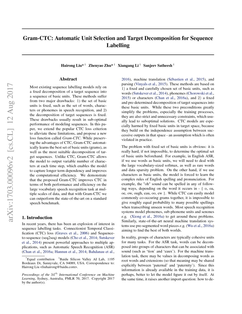 Gram-CTC: Automatic Unit Selection and Target Decomposition for Sequence Labelling | DeepAI
