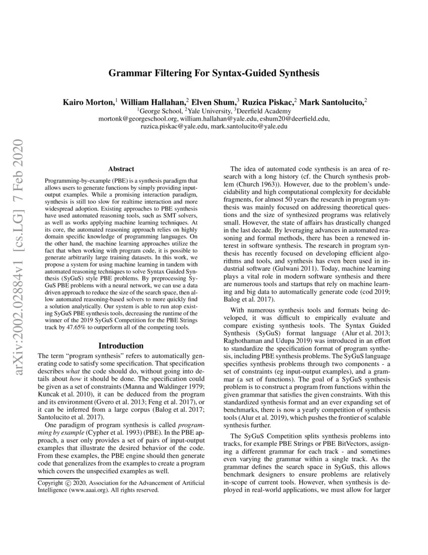 Grammar Filtering For Syntax-Guided Synthesis | DeepAI