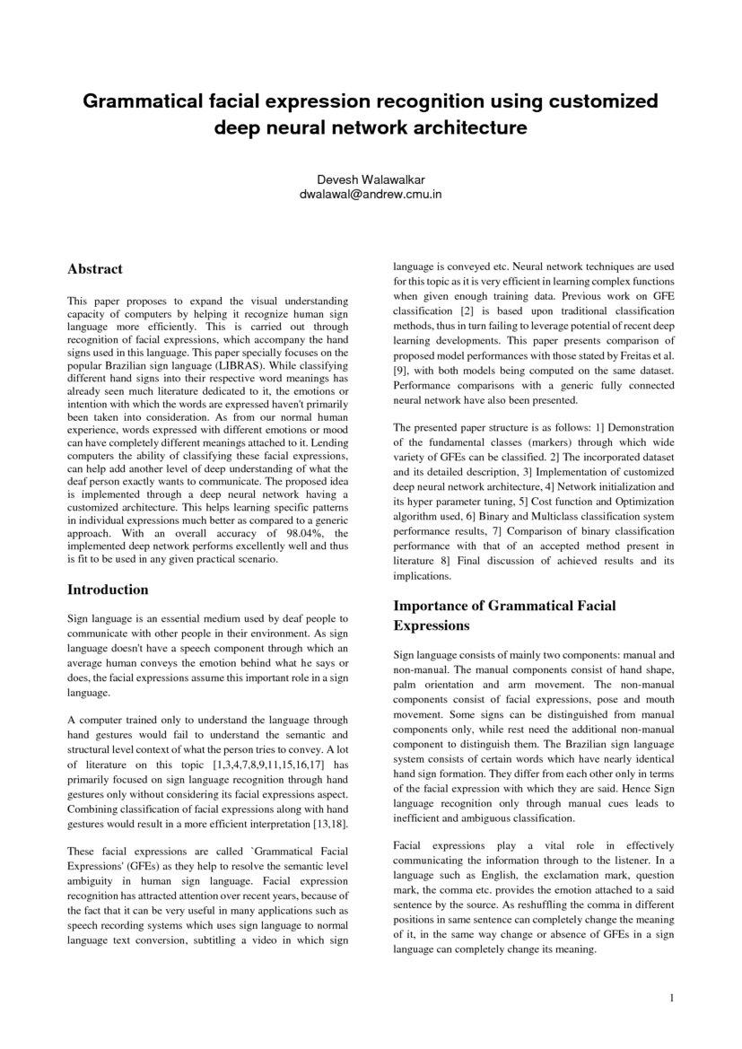Grammatical facial expression recognition using customized deep neural ...