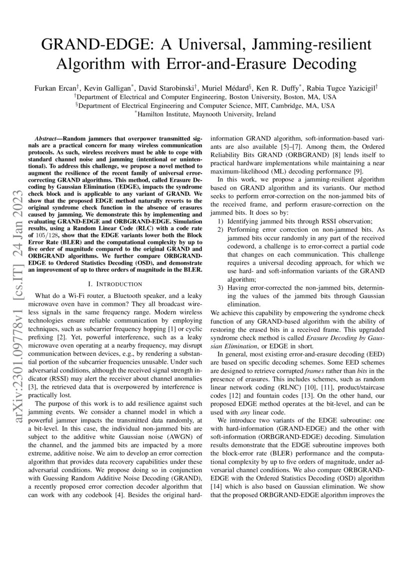 Grand Edge A Universal Jamming Resilient Algorithm With Error And Erasure Decoding Deepai