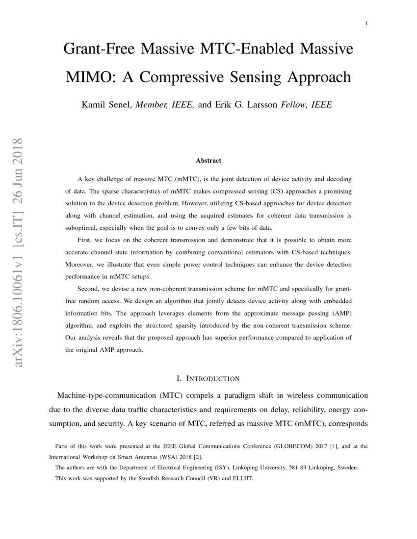 Grant-Free Massive MTC-Enabled Massive MIMO: A Compressive Sensing Approach | DeepAI