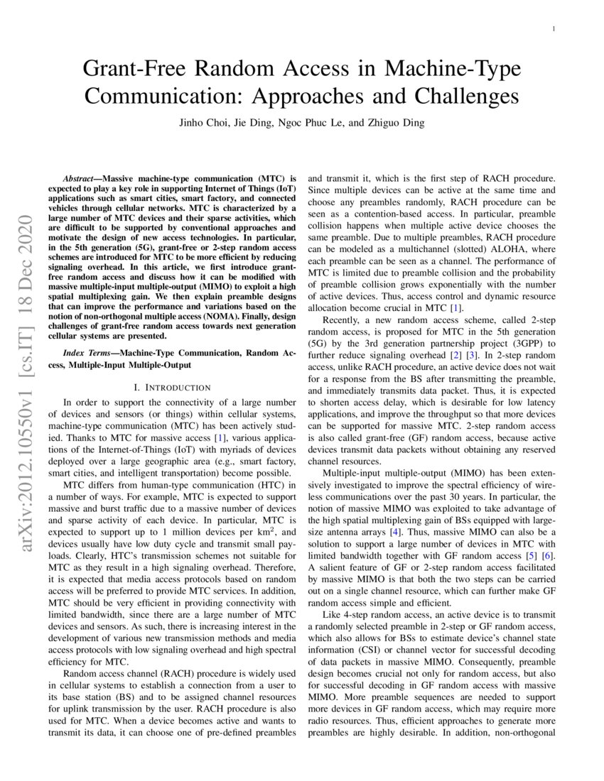 Grant-Free Random Access in Machine-Type Communication: Approaches and Challenges | DeepAI