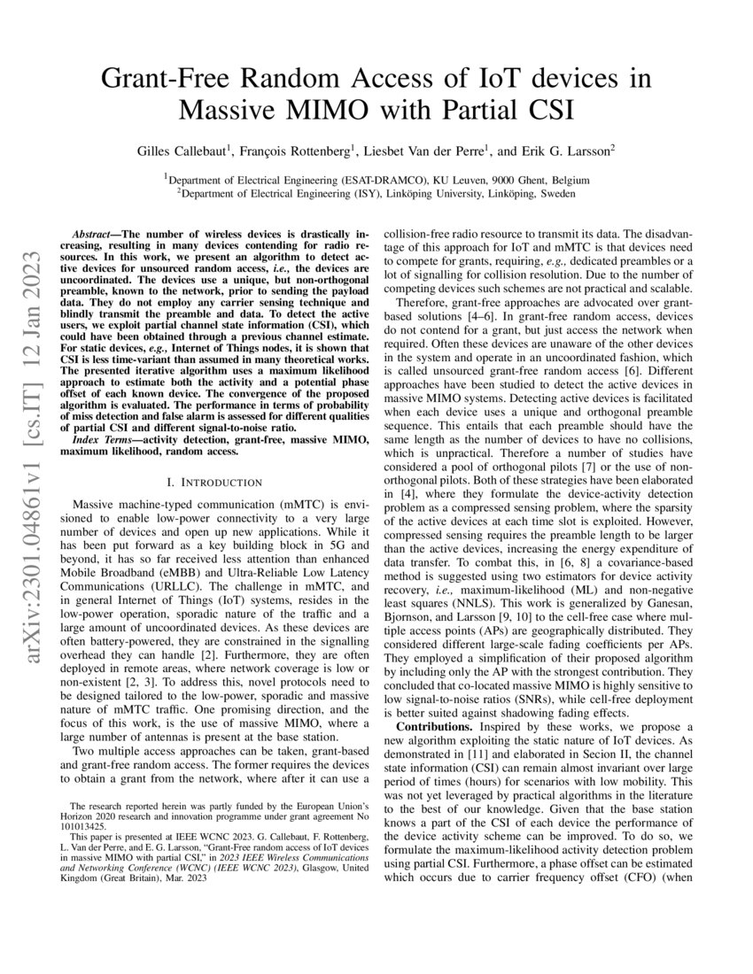 Grant-Free Random Access of IoT devices in Massive MIMO with Partial ... Grant-Free Random Access of IoT devices in Massive MIMO with Partial ...