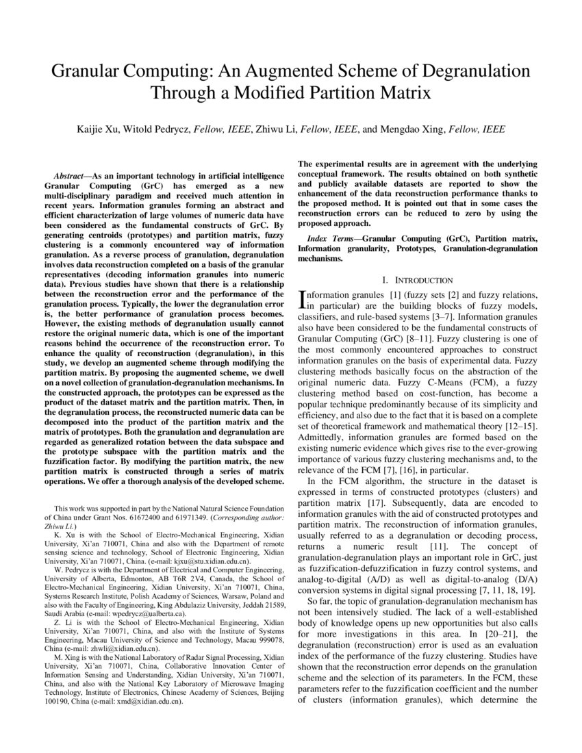 Granular Computing: An Augmented Scheme of Degranulation Through a Modified Partition Matrix ...