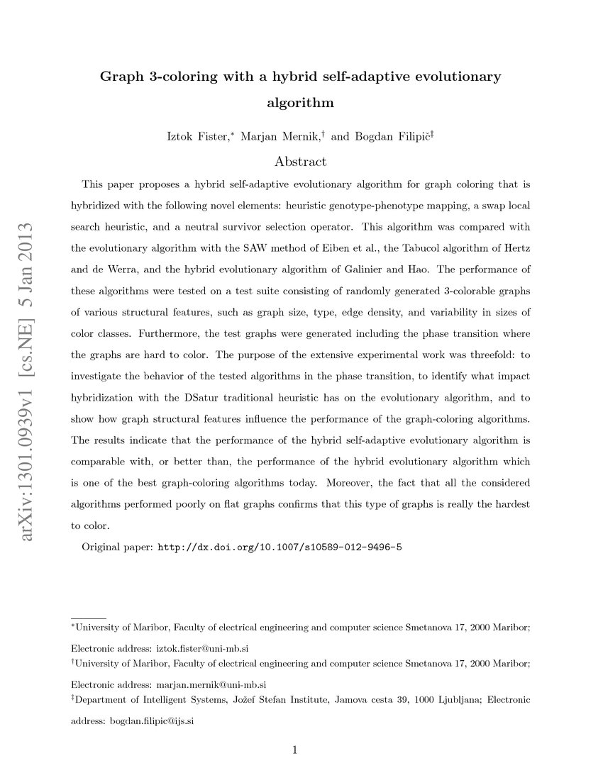 Graph 3 Coloring With A Hybrid Self Adaptive Evolutionary Algorithm Deepai
