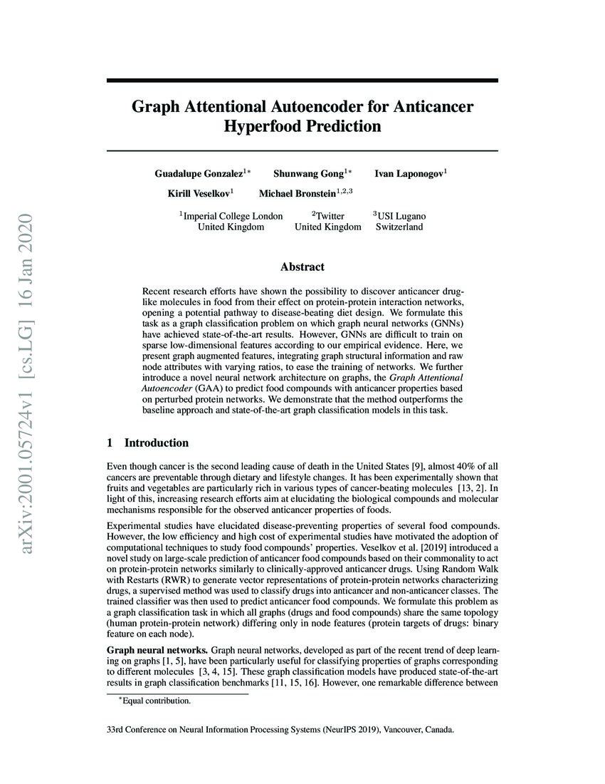 Graph Attentional Autoencoder for Anticancer Hyperfood Prediction | DeepAI