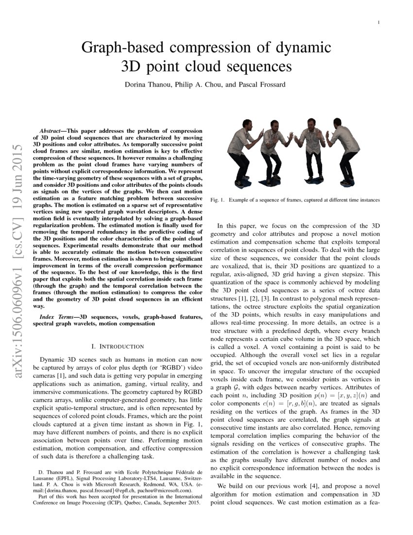 Graph-based compression of dynamic 3D point cloud sequences | DeepAI