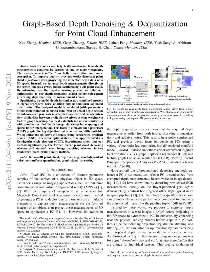 Graph-Based Depth Denoising Dequantization for Point Cloud Enhancement | DeepAI