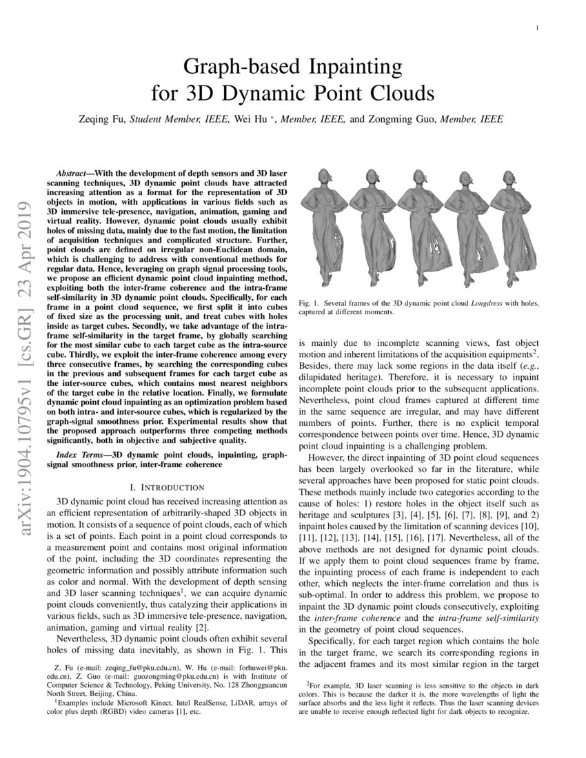Graph-based Inpainting for 3D Dynamic Point Clouds | DeepAI