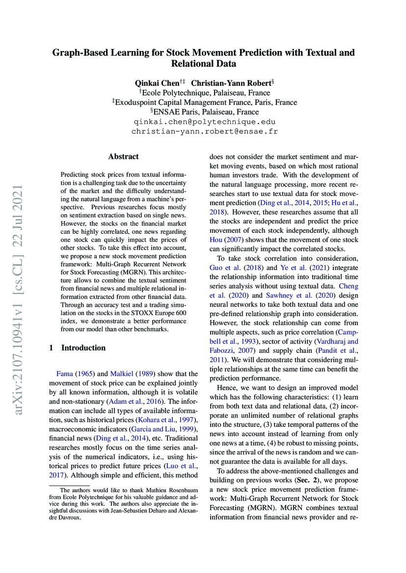 Graph-Based Learning for Stock Movement Prediction with Textual and Relational Data | DeepAI