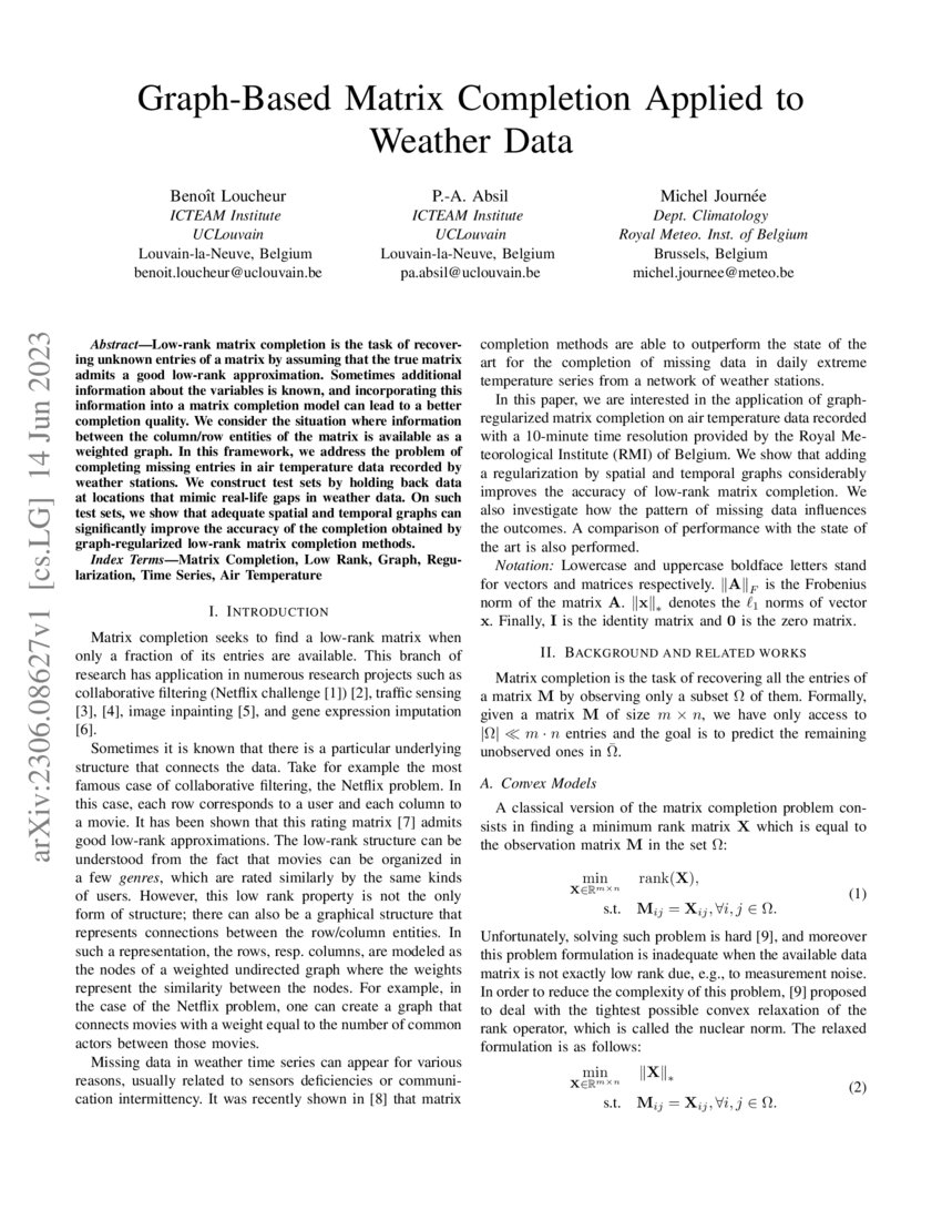 Graph-Based Matrix Completion Applied to Weather Data | DeepAI Graph-Based Matrix Completion Applied to Weather Data | DeepAI