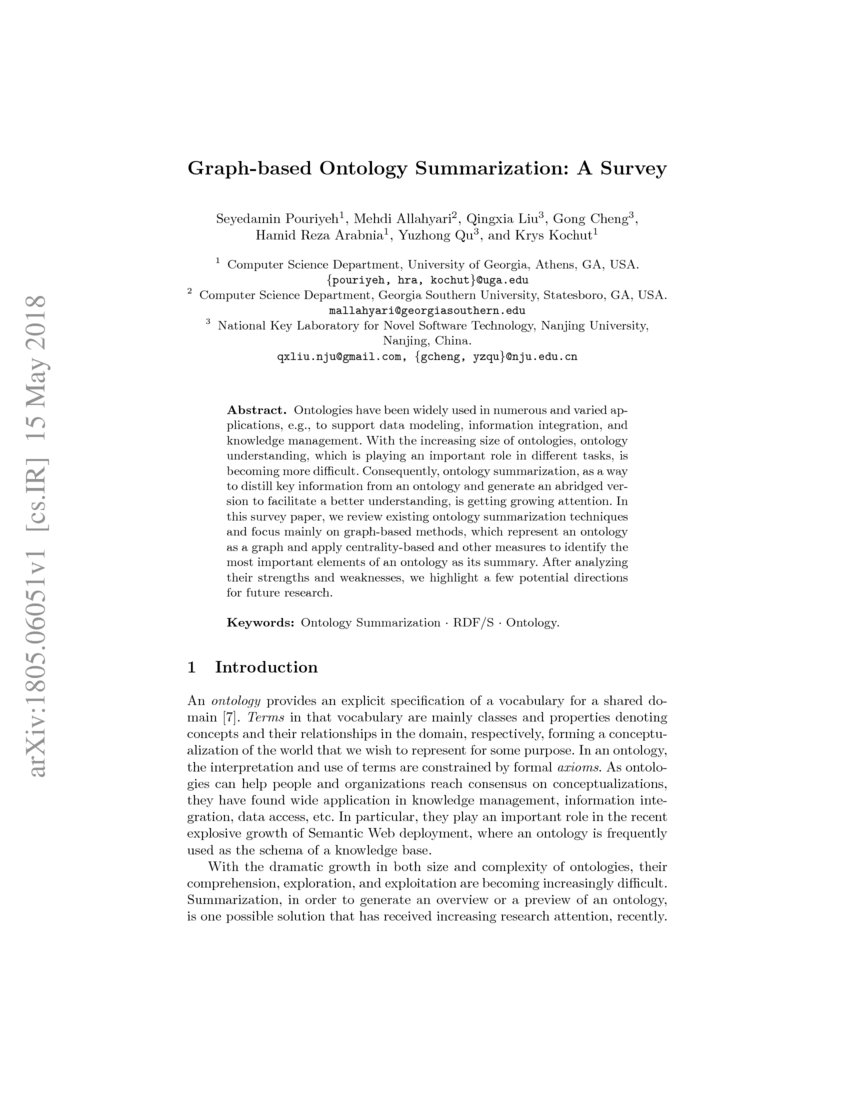 Graph Based Ontology Summarization A Survey Deepai