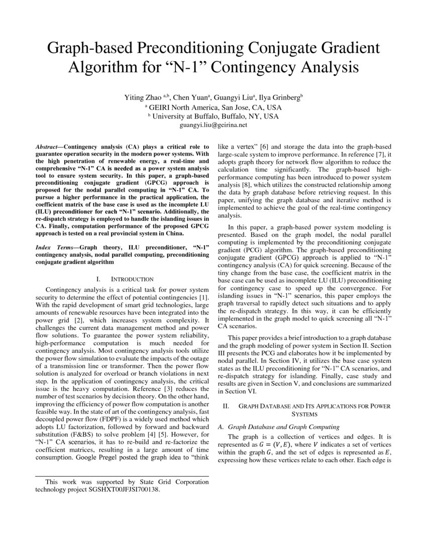 Graph-based Preconditioning Conjugate Gradient Algorithm for N-1 Contingency Analysis | DeepAI