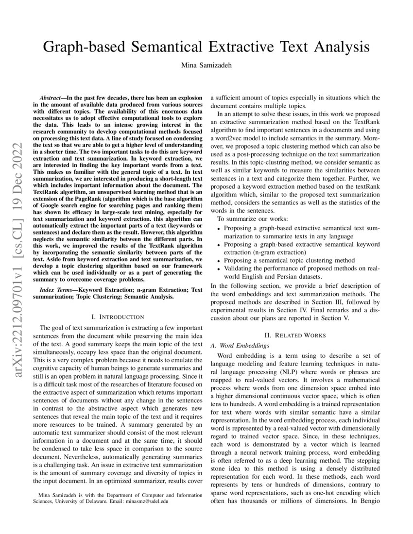 Graph-based Semantical Extractive Text Analysis | DeepAI Graph-based Semantical Extractive Text Analysis | DeepAI