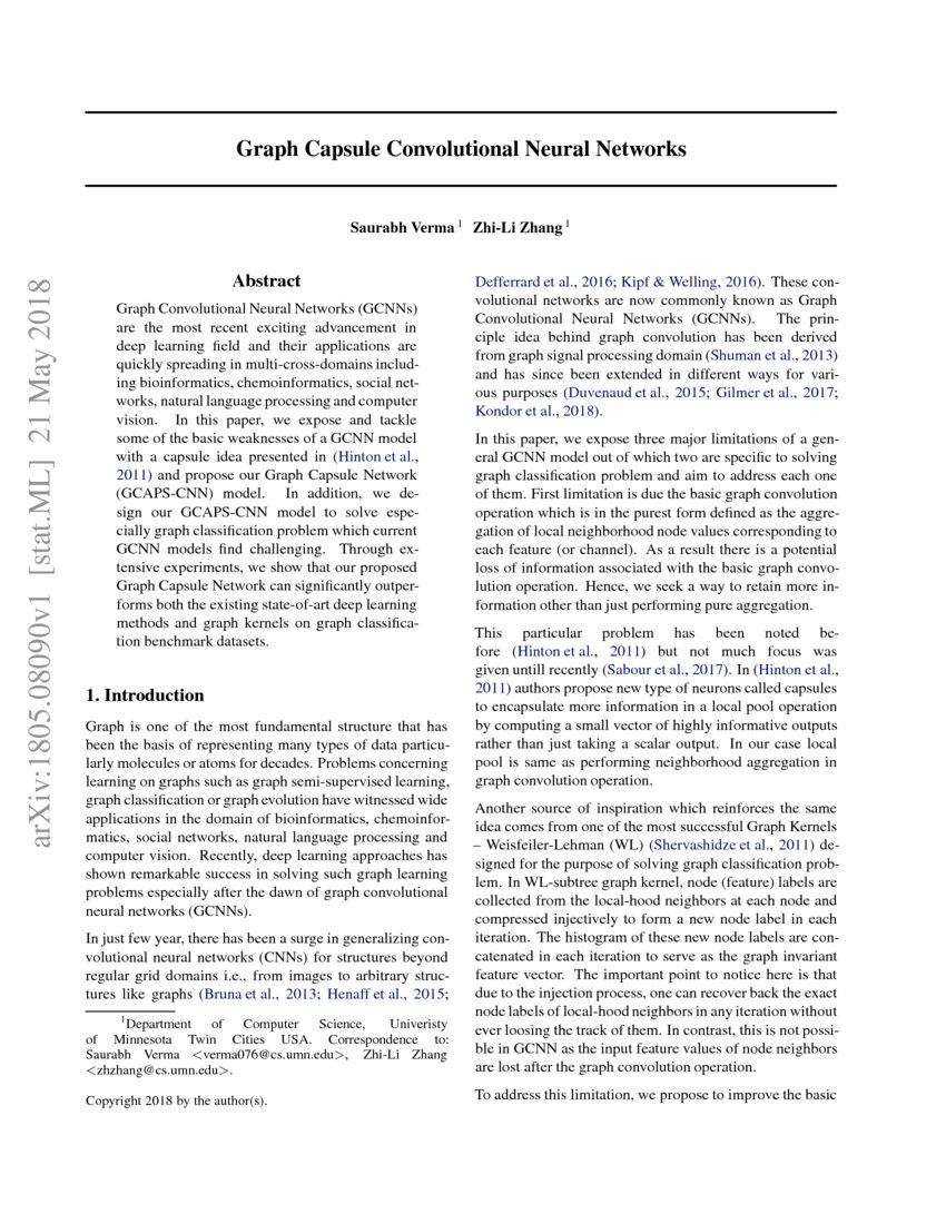 Graph Capsule Convolutional Neural Networks | DeepAI